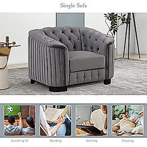 Merax Velvet Upholstered Accent Sofa with Thick Removable Seat Cushion, Modern Single Couch Chair for Living Room, Bedroom, or Small Space, Grey