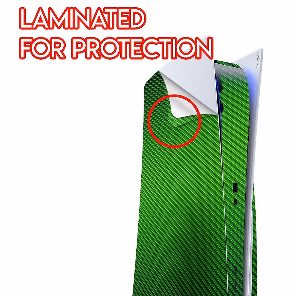ITS A Skin Skins Compatible with Sony Playstation 5 Console Disc Edition - Protective Decal Overlay Stickers wrap Cover - Lime Green Carbon Fiber Look