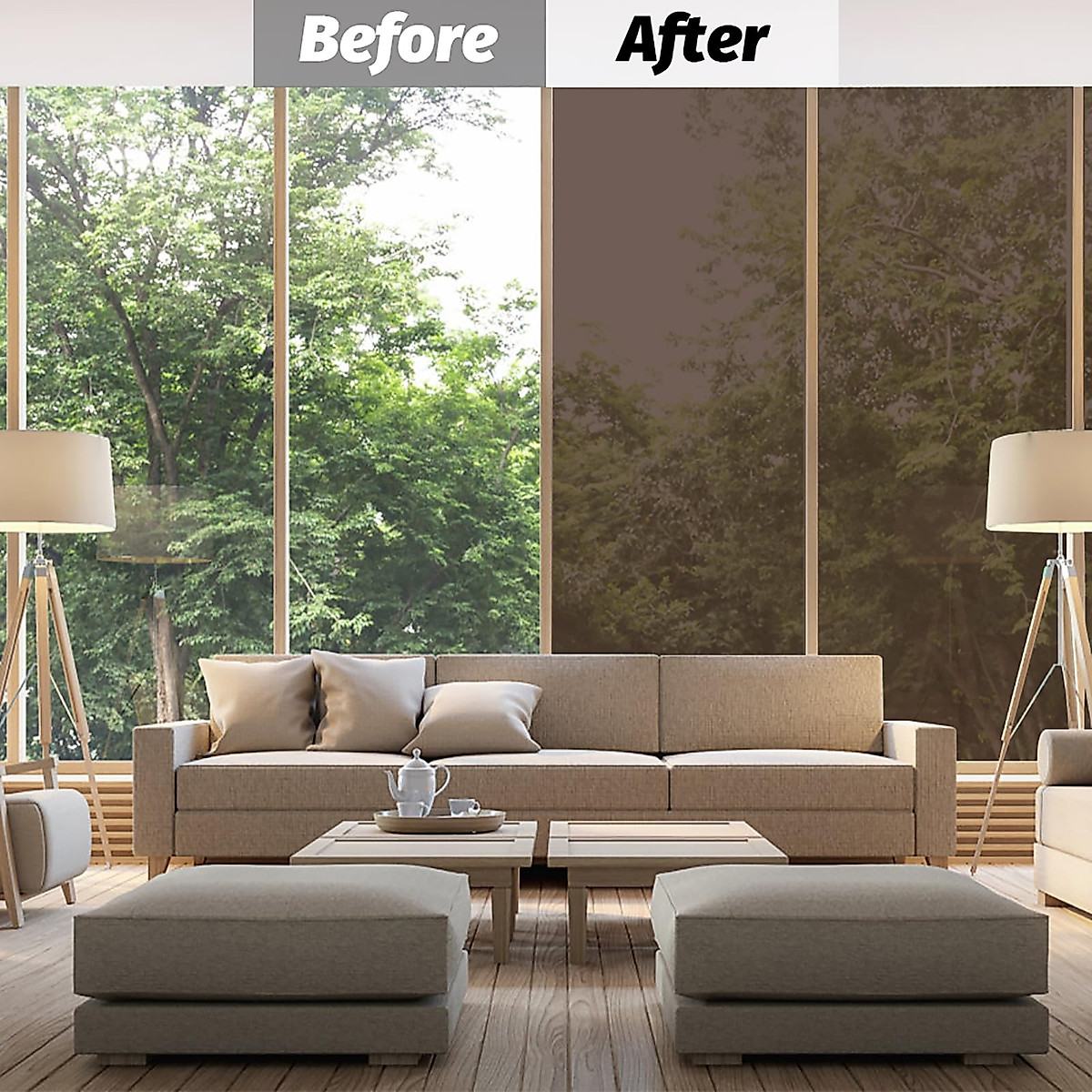 Lmlpt Window Privacy Film See Out Not in One Way Day and Night, Sun Blocking Anti UV Window Sticker Heat Control Glass Film Self-Adhesive Window Tint Home Office, Brown Silver, 35.4 inch X 16.4 feet