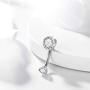 KaseStyle 14G G23 Titanium Belly Button Rings 10mm with Cubic Zirconia Internally Threaded Navel Rings Belly Bars (Prong Set-White)