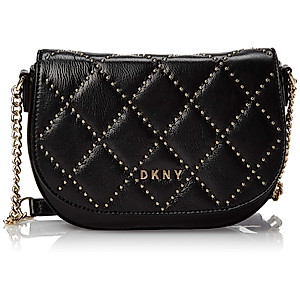 DKNY Sofia Studded Leather Small Saddle Bag Crossbody - Black