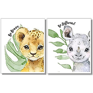 Baby Safari Animals Wall Art Prints - Nursery Decor - Set of 6-11x14 - Unframed - Watercolor
