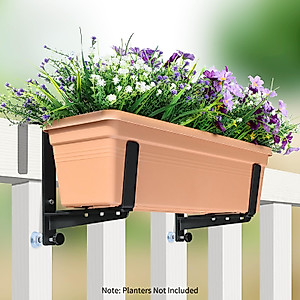 VOXOR Window Box Brackets, Adjustable Planter Box Brackets, Heavy Duty Iron Flower Box Brackets for Railings, with Enhanced Bottom Support - Perfect for Balconies, Fences, and Gardens (4 Pack)