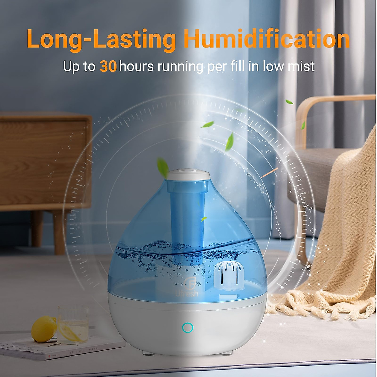 Ufresh Cool Mist Humidifiers for Home Bedroom Large Room, Small Vaporizers for Babies Kids Nursery Plants with Touch Control, 2.6L(0.7 Gal), Auto Shut-off, Whisper-Quiet