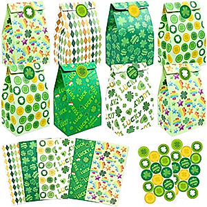 St Patrick's Day Paper Gift bag Shamrock Treat Bags Goodie Bags for Party Favors 24 Pack