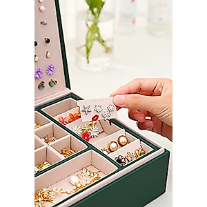 QBestry Stud Earring Organizer for Women Girls Jewelry Box for Earrings Necklace Jewelry Organizer,Girls Earring Box for Womens Necklace Holder Rings Organizer Bracelet Earring Storage Case,Green