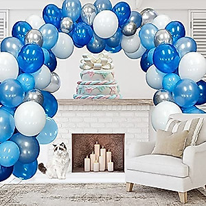 EZYLINKER Blue Balloon Garland Arch Kit - (130Pcs) Set of Blue Balloons, White Balloons, Light Blue, and Metallic Silver Balloons - ideal for Birthday Decorations, Wedding Parties, Baby Shower, etc