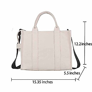 Large Canvas Tote Bag Simple one-Shoulder Shopping Bag Lady Letter Printing Commuter Fashion Messenger Handbag(Beige)