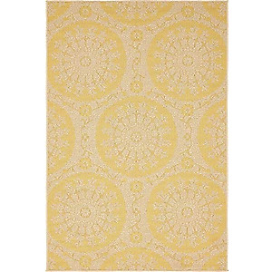 Unique Loom Outdoor Botanical Collection Area Rug - Medallion (4' 1" x 6' 1" Rectangle, Yellow/ Beige)