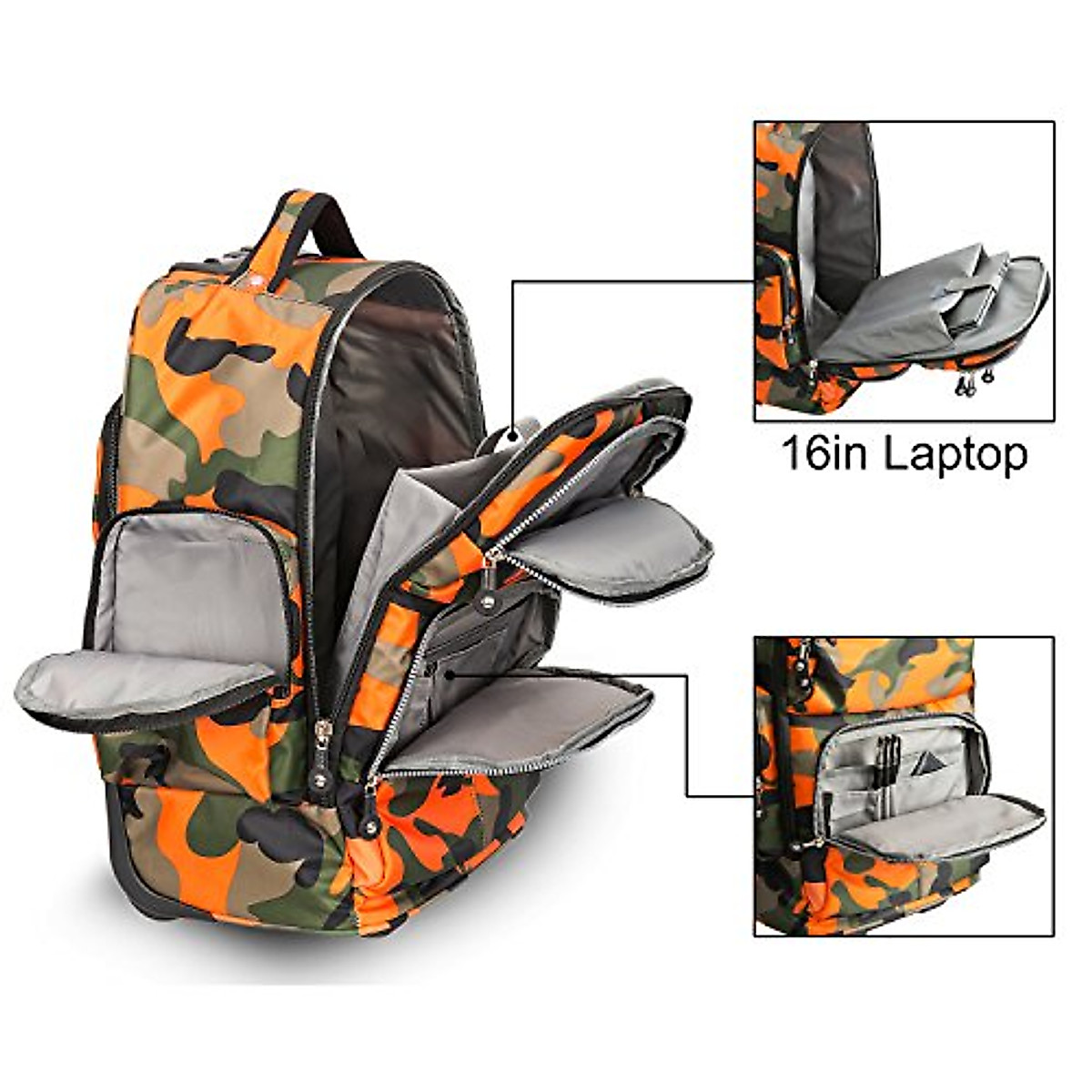 20 inches Big Storage Multifunction Travel Wheeled Rolling Backpack Luggage Books Laptop Bag by HollyHOME