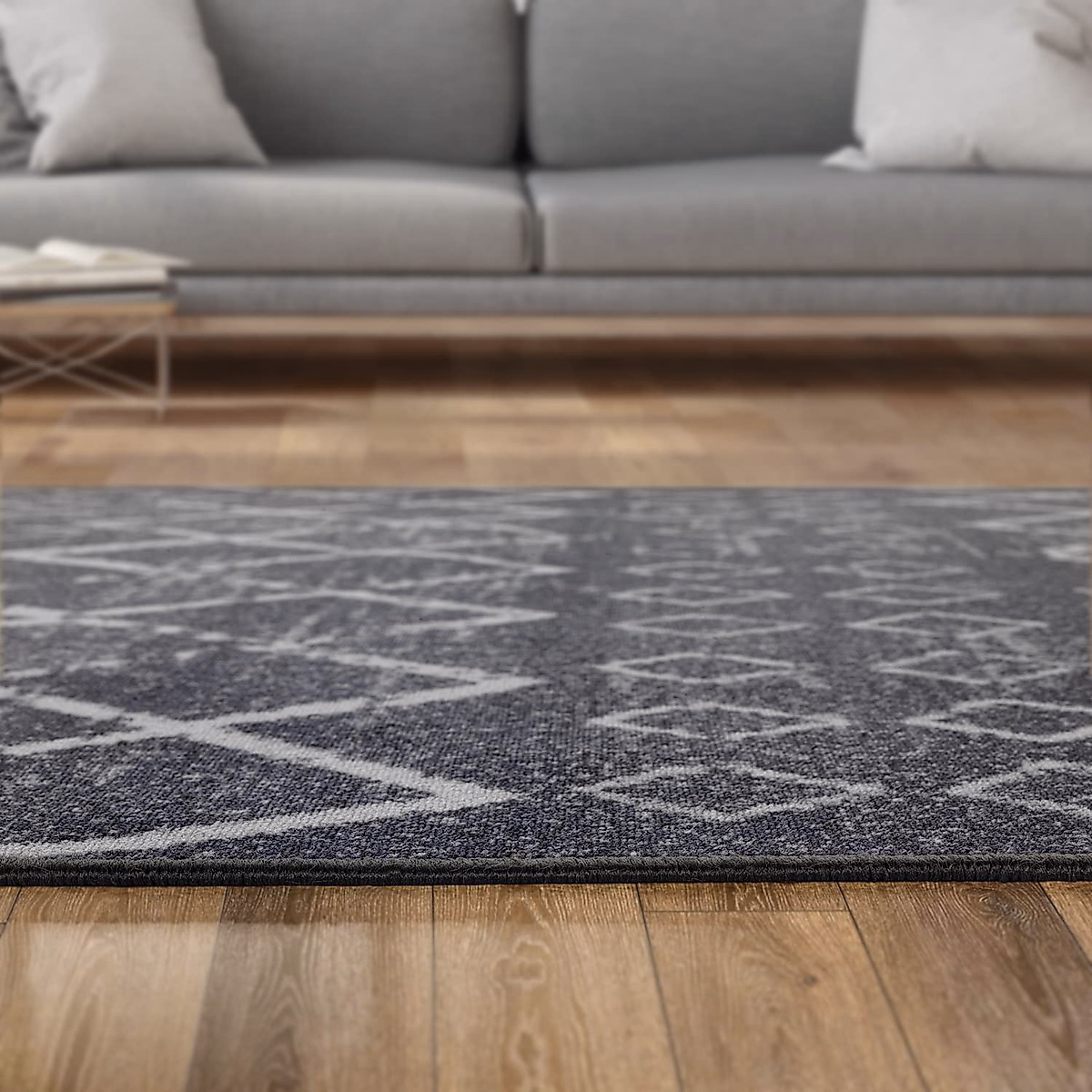 Antep Rugs Alfombras Non-Skid (Non-Slip) 8x10 Rubber Back Bohemian Distressed Moroccan Boho Low Pile Profile Indoor Area Rug (Charcoal Gray, 7'10" x 10')