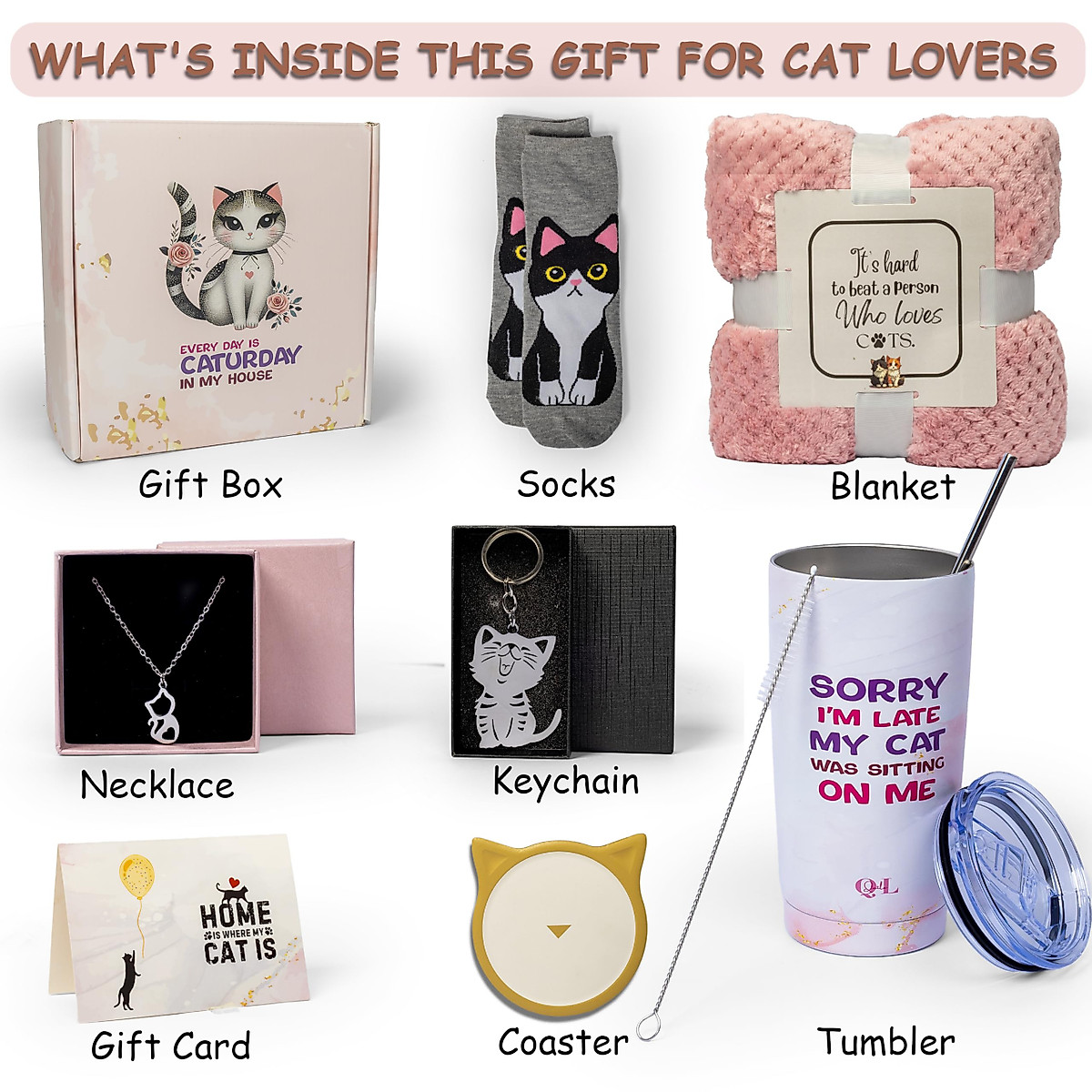 Luxury Cat Lover Gifts for Women, Cat Mom Mothers Day Gifts, Cool Crazy Cat Lady Gifts, Cat Gifts for Women Cat Lovers, Cat Themed Gifts, Cat Easter Basket Set Box, Cat Present for Birthday