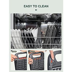 Reemix 3-in-1 Waffle, Grill & Sandwich Maker, Panini Press Grill and Waffle Iron Set with Removable Non-Stick Plates, Perfect for Cooking Grilled Cheese, Tuna Melts, Burgers, Steaks and Snacks, Black (3 in1 Sandwich Maker All Stainless Steel)