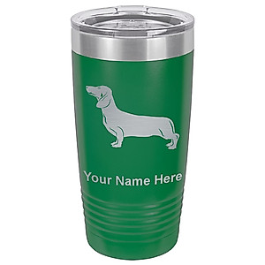 LaserGram 20oz Vacuum Insulated Tumbler Mug, Dachshund Dog, Personalized Engraving Included (Green)