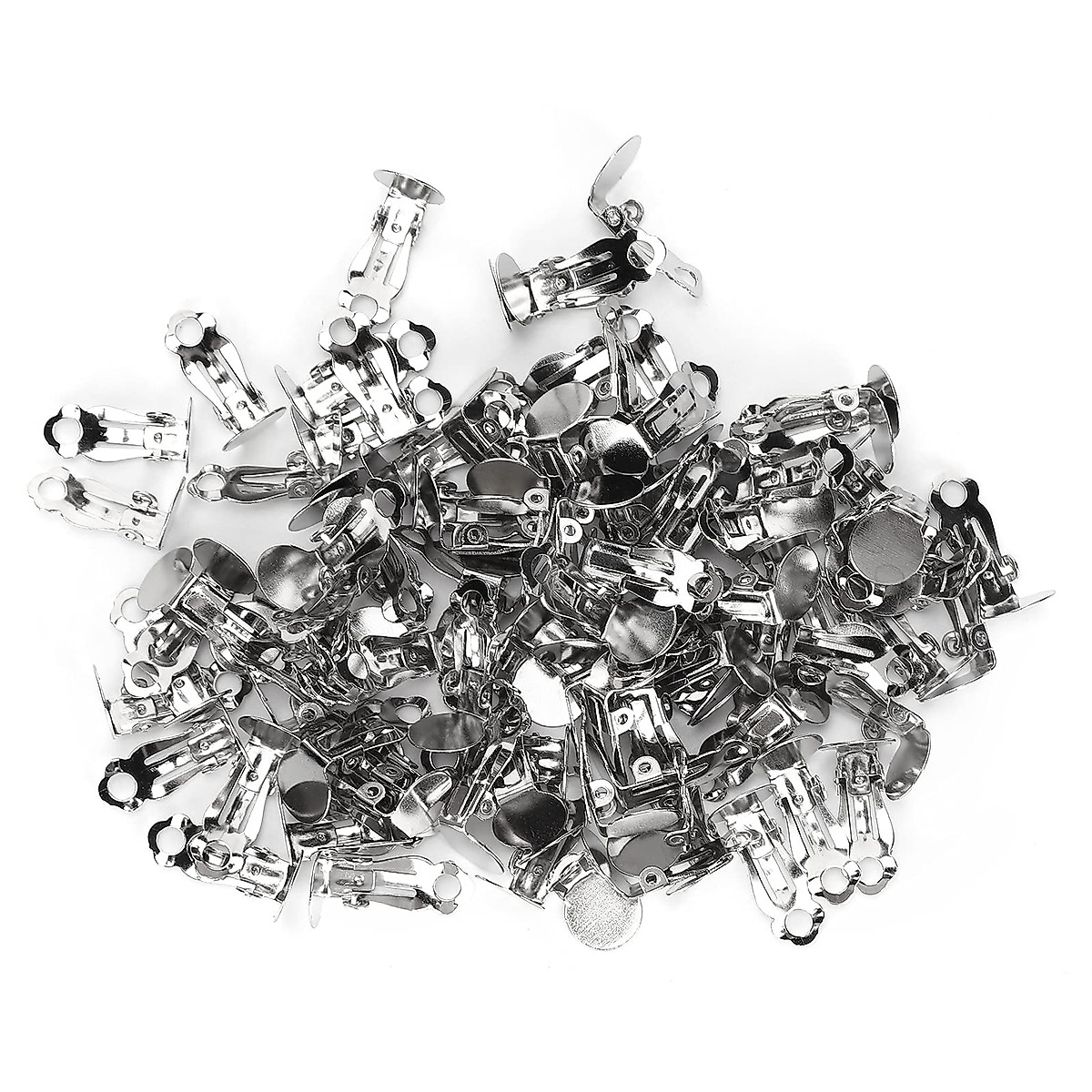 100 Pcs Tray Earring Clips, Flat Back Tray Earring Clips Metal Spring Ear Stud Clips for DIY Earrings Jewelry Making Findings