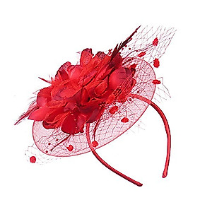 Derby Netting Mesh Headband,BOLUBILUY Feather Big Flowers Hair Band Tea Party Girls Women Wedding Bridal Fascinator Hat