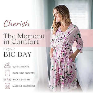 Baby Be Mine Maternity Robe & Swaddle Set – Mommy and Me Hospital Outfits, Labor Delivery Gown, Matching Newborn Hospital Set (Large)