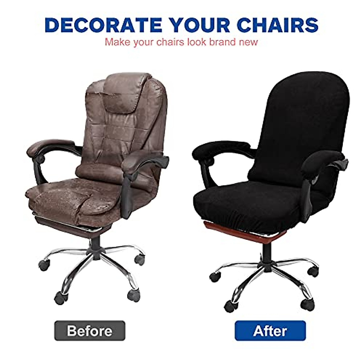 NeColorLife Office Chair Cover with Armrest Covers Stretchable Desk Chair Cover Thick Checked Jacquard High Back Office Seat Cover for Universal Rotating Chair (Large Size,Black)