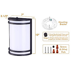 CLOUDY BAY Dusk to Dawn LED Outdoor Wall Sconce,3000K /4000K /5000K Adjustable,15W Porch Light,Oil Rubbed Bronze,2 Pack