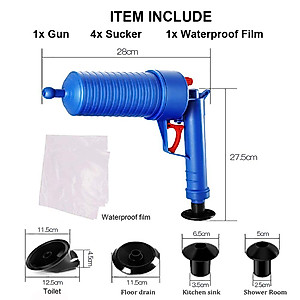 Thinvik Power Toilet Plunger Set Drain Clog Remover Tool Drain Snake Tub Drain Cleaner Opener Air Drain Blaster Gun Bellows Plunger for Sink Bath Toilets Bathroom Shower Kitchen Clogged Pipe Bathtub