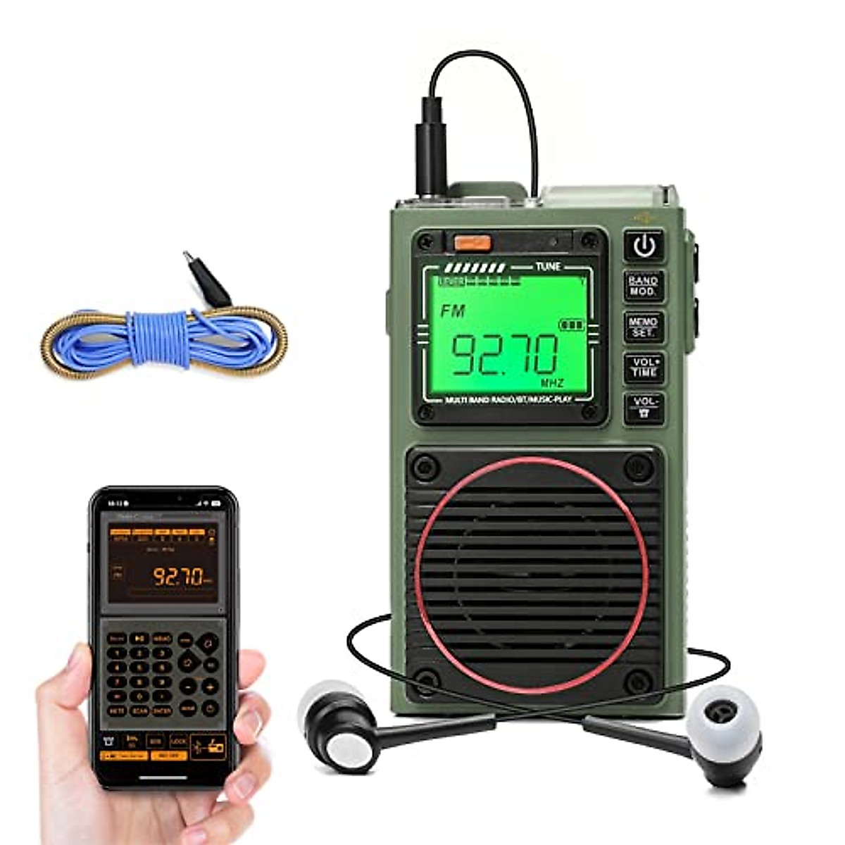 Raddy RF75A APP Control Shortwave Radio, Portable AM/FM/VHF/SW/WB Receiver with Bluetooth, Pocket Radio Rechargeable w/ 9.85 Ft Wire Antenna