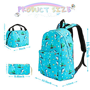 cuesr Shark Boys Backpack and Lunch Box Set,Kids Cute Lightweight Kindergarten Elementary School Bookbag