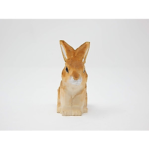 Selsela Brown Rabbit Handmade Wood Figurine Carved Bunny Sculpture Home Decor Miniature Animal Art Garden Statue Collectible