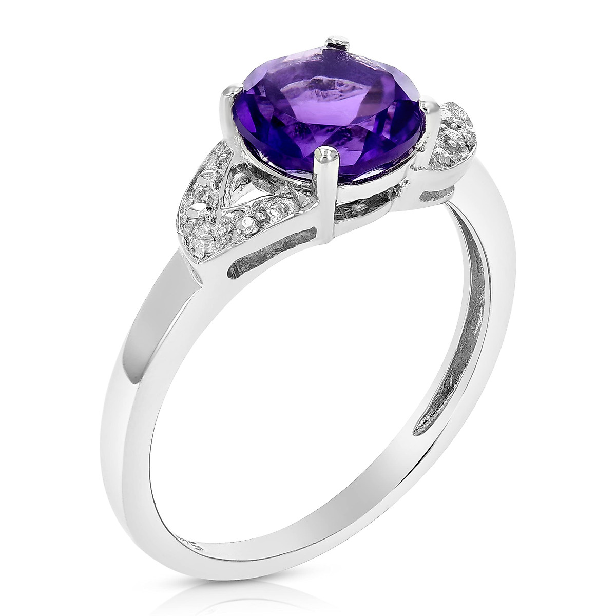VIR JEWELS 1.20 cttw Purple Amethyst Ring .925 Sterling Silver Rhodium Round Beads 7 MM Size 7