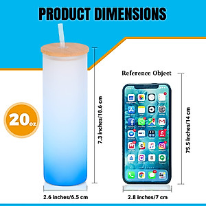 MHM Sublimation Glass Blank Tumbler Skinny Frosted 20oz and 25oz with Bamboo Lid and Straw (Frosted, 20oz)