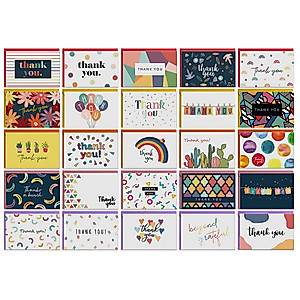 Dessie 100 Unique Thank You Cards Bulk - Blank Note Cards with 100 Different, Colorful Designs, No repetition. Colorful Envelopes, Gold Seals and Sturdy Storage Box.