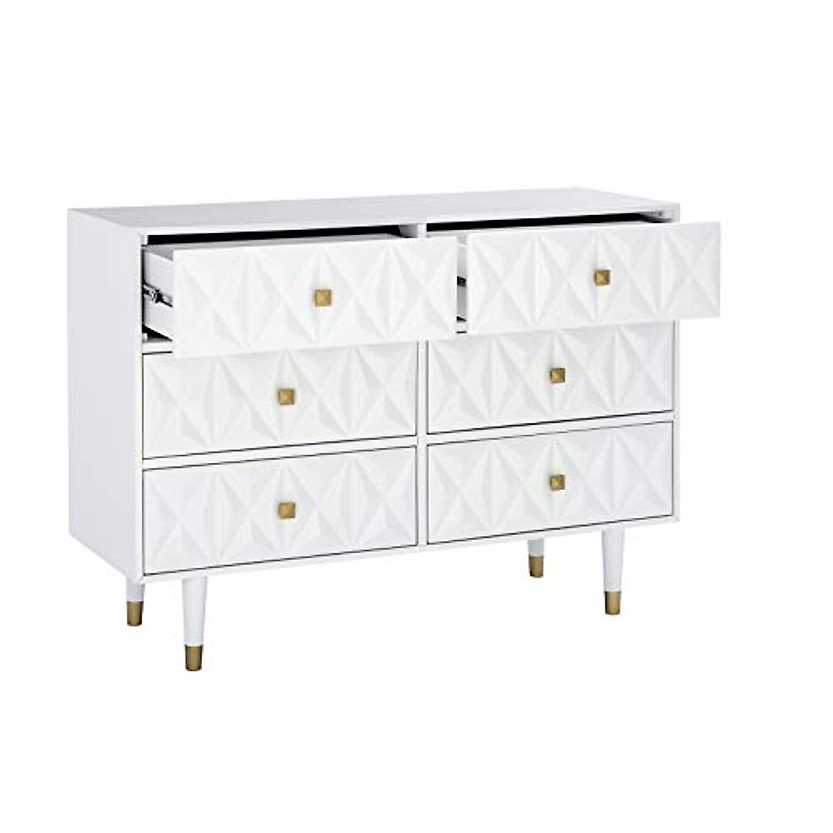 Linon Home Décor Sheerah Six Drawer Geo Texture White Dresser, Gold