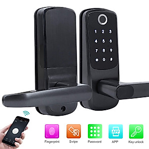 Biometric Fingerprint Door Lock, Fingerprint Password Lock, Remote Control Doorlock, Intelligent Electronic Lock with Virtual Password Design/Mechanical Key/Anti-Peeping, for Alexa Voice Control