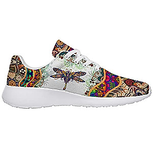 Hippie Flower with Boho Dragonfly Print Shoes for Men Women,Custom Ultra Comfort Anti-Slip Walking Tennis Sneaker Gifts for Travel,US Size 7 Women/5 Men