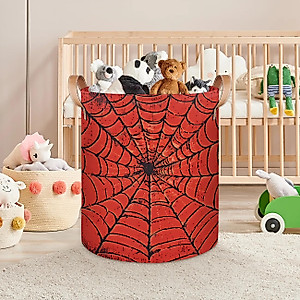 Gumuslen Red Spider Web Laundry Basket Collapsible Dirty Clothes Laundry Hamper Canvas Waterproof Storage Baskets Baby Toys Organizer Bin Kids Nursery Hamper for Bathroom Bedroom
