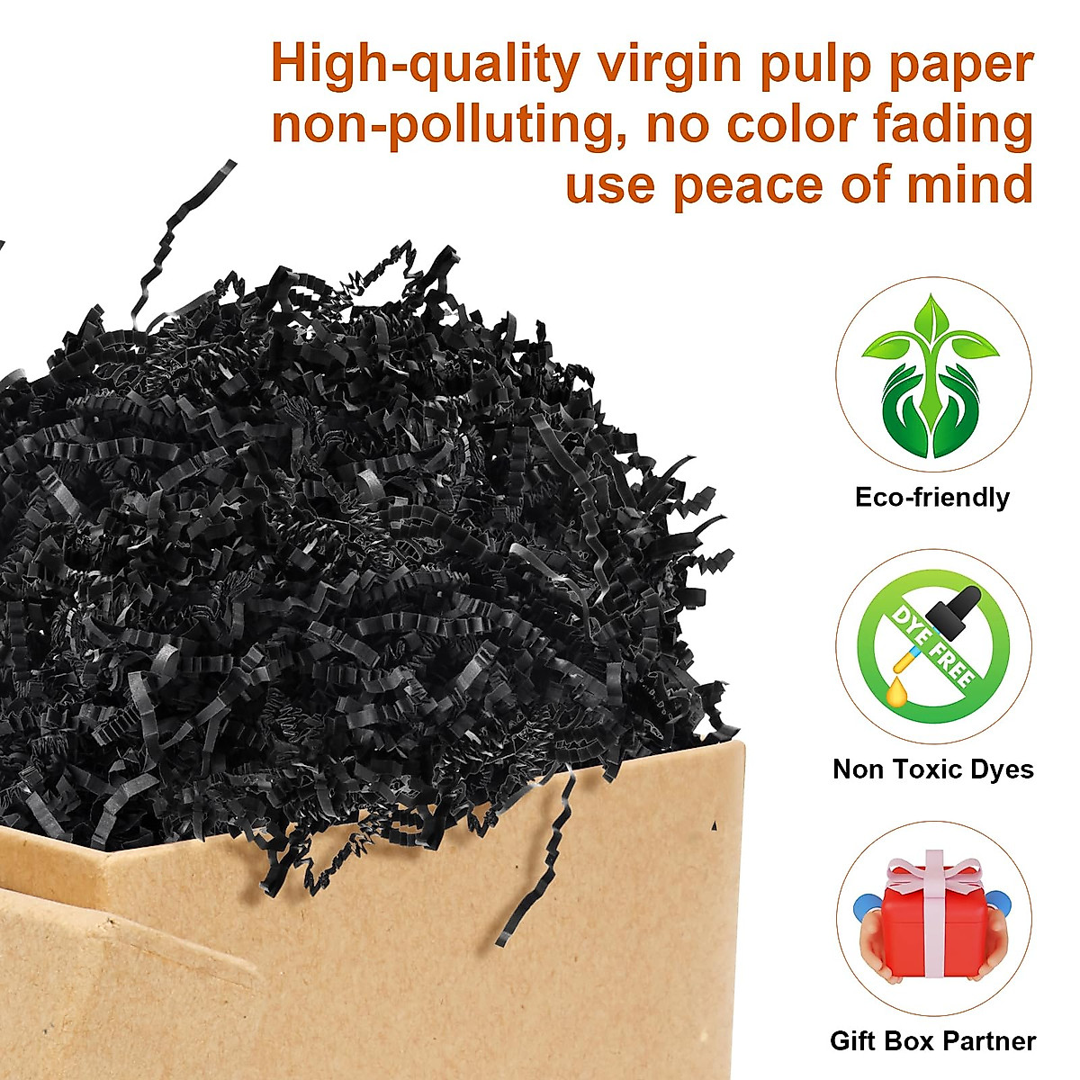 Darfukei 8OZ Shredded Paper For Gift Baskets, Black Crinkle Paper Filler, Crinkle Paper for Christmas, Crinkle Cut Paper Shred For Birthdays, Weddings,Boxes Bags, Basket Filler ,Anniversaries,Gift Wrapping