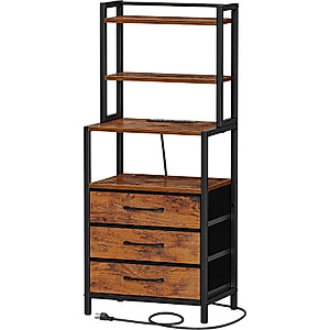 Snughome Tall Nightstand with Charging Station and Drawers, Night Stand with 4-Tier Storage Shelves, Bedside Nightstand Table, End Table Bed Side Table for Bedroom, Home Office, Living Room, Dorm