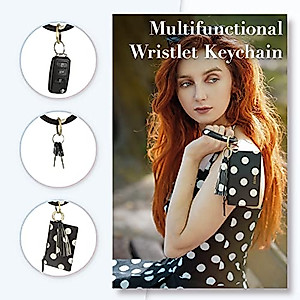 ECOSUSI Wristlet Keychain Key Ring Bracelets Card Holder Purse with Tassel, Polka Dot