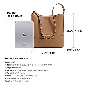 Cnoles Tote Bags Genuine Leather Hobo Shoulder Satchel Crossbody Bag Purses And Handbag for Women Ladies Top Handle Purse Brown