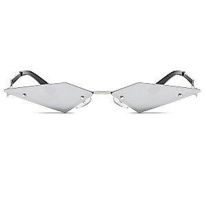JOVAKIT Rimless Lozenge Sunglasses for Women Men Fashion Polygon Sun Glasses Metal Frame Rave Party Halloween Eyeglasses (Silver Mirror)