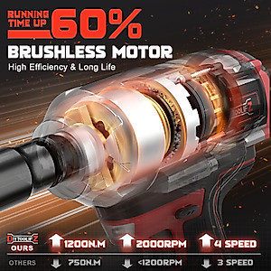 Cordless Impact Wrench 1/2 inch for Milwaukee M18 Battery, 900FT-LBS(1200N.m) Brushless Electric Impact Gun for Car Home, High Torque Power Impact Driver with 6Pcs Sockets & Storage Case (No Battery)