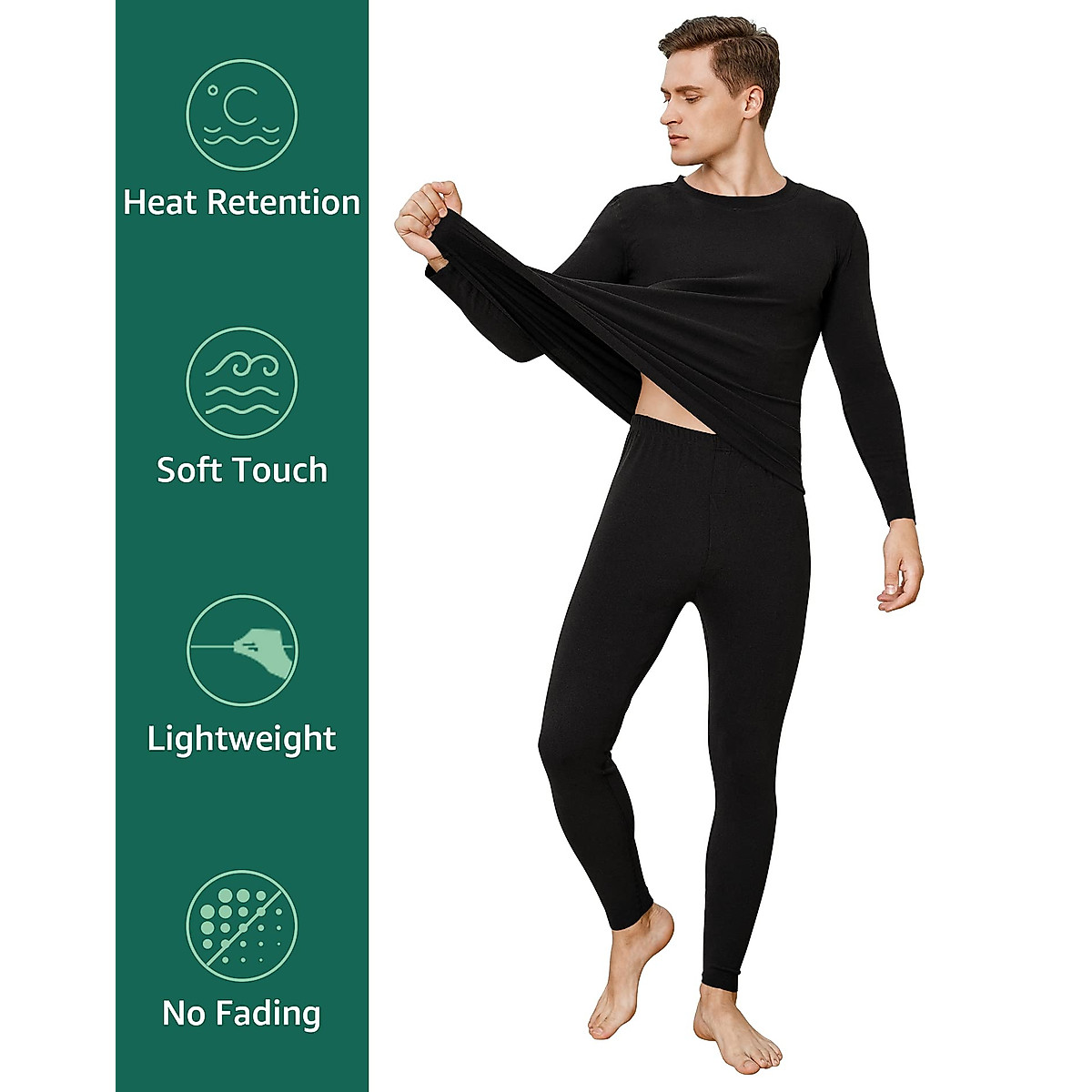 INNERSY Men's Thermal Underwear Set Lightweight Base Layer Long Johns for Winter Exercise(Black,X-Large)