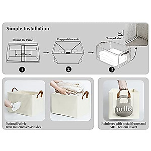 StorageWorks Storage Bins For Shelves With Metal Frame, Rectangle Storage Baskets, Beige, 2-Pack