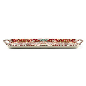 Pimpernel Morris & Co Strawberry Thief Red Large Handled Tray | Serving Tray for Lunch, Coffee, or Breakfast | Made of Melamine for Indoor and Outdoor use | Measures 18.9" x 11.6" | Dishwasher Safe