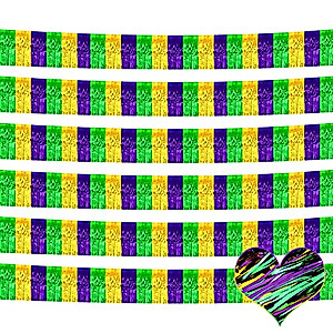 6 Pack 6 Feet Mardi Gras Foil Fringe Garland Metallic Tassle Banner Wall Hanging Tinsel Streamers Backdrop for Parade Floats, Bachelorette, Wedding, Birthday Party Decorations(Gold Green Purple)