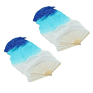 RAZZUM 2 Pair Silk Belly Dance Fan Veils Long Women Large Folding Fan, Stage Performance Props Fan