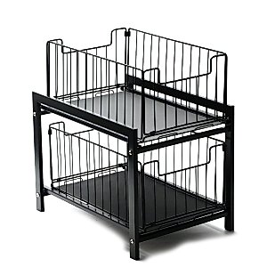 IIF Under Sink Organiser 2 Tier Sliding Basket Drawers Storage Organisation Pull out Sink Shelf Cabinet Rack for Bathroom Kitchen Pantry