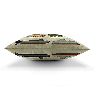 EKOBLA Military Technics Throw Pillow Cover Camouflage Army Transport Plane Armored Tank Helicopter Submarine Pillow Covers for Living Room Sofa Indoor Home Decor Cotton Linen 16x16 Inch