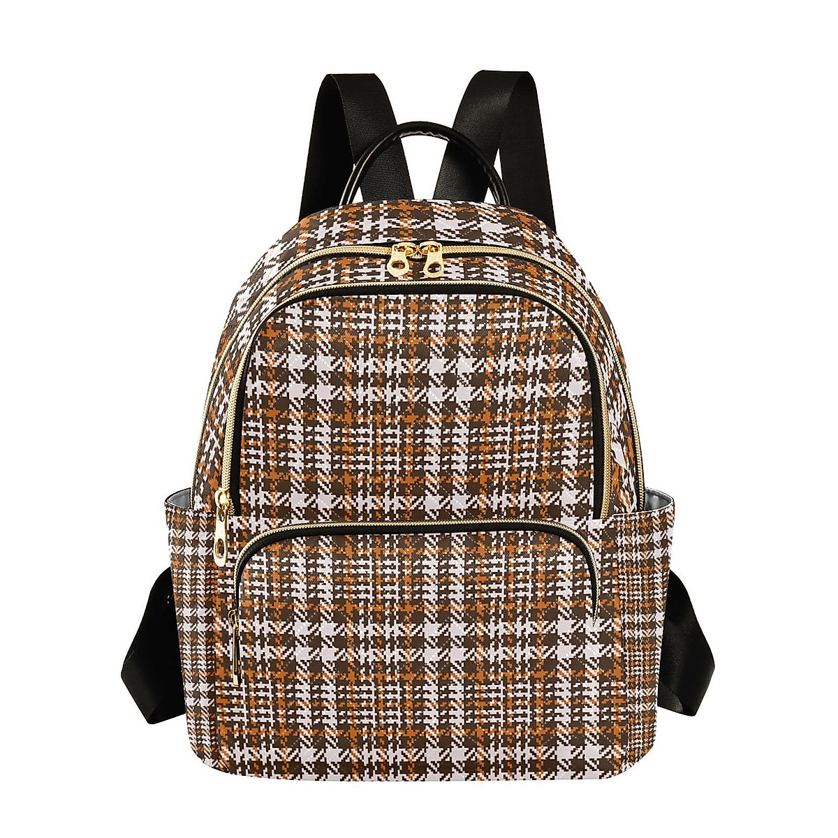 Yasala Women Fashion Backpack Gingham Plaid Cute Brown Sturdy Daily Bag Compact Regular Bag Diaper Bag