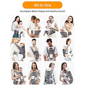 Baby Carrier with Hip Seat, Mumgaroo Baby Carrier Newborn to Toddler All Seasons & All Position Hip Baby Carrier with Hood & Extra Safety Belt, Baby Holder Carrier for Breastfeeding, Infant & Toddler