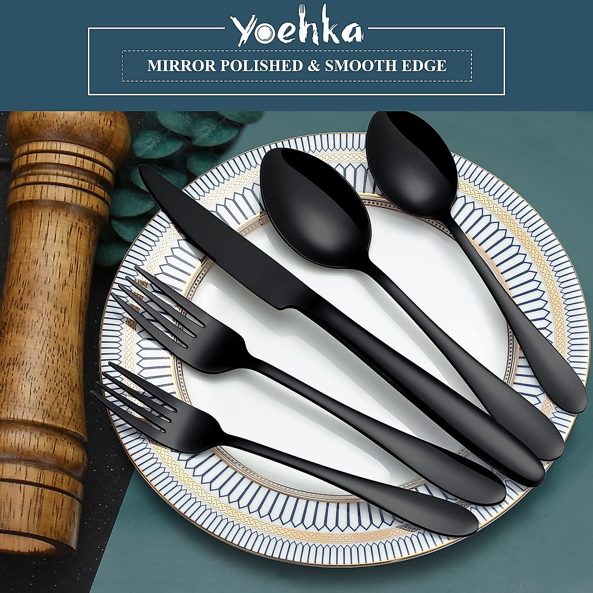 Black Silverware Set, 20 Pieces Stainless Steel Flatware Set Service for 4, Mirror Polished Cutlery Set for Home Kitchen, Premium Tableware Utensil Set, Include Knife Spoon and Fork, Dishwasher Safe